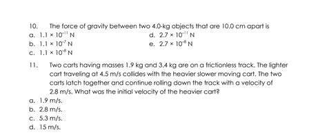 Solved 10 The Force Of Gravity Between Two 40 Kg Objects