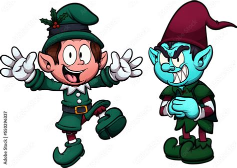 Naughty And Nice Christmas Elf Vector Clip Art Illustration With