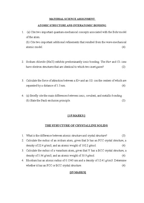 Material Science Assignment One Material Science Assignment Atomic
