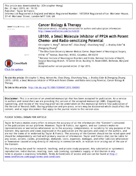 Pdf Lb100 A Small Molecule Inhibitor Of Pp2a With Potent Chemo And