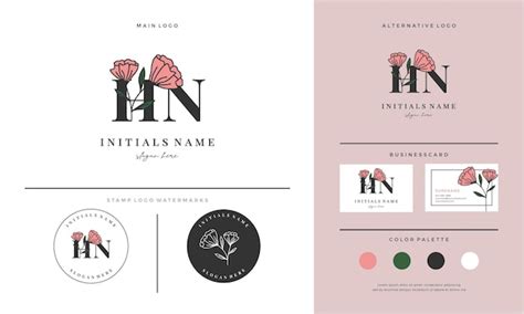 Premium Vector Handwriting Letter Hn H N Initial Logo Design With Roses For Beauty Or Botanical