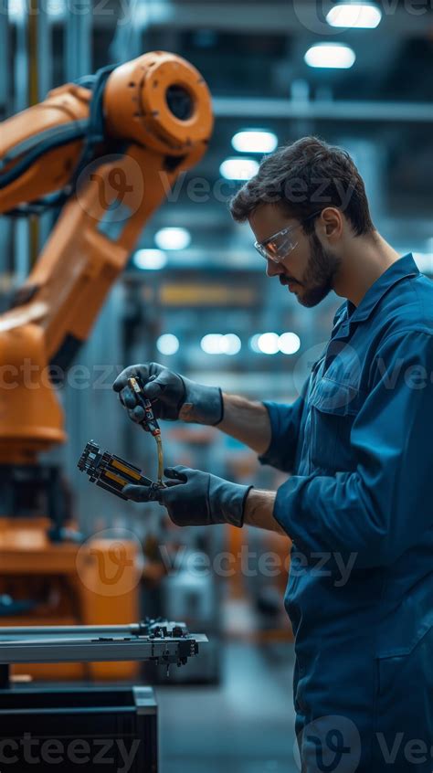 A Technician Assembling Robotic Components In A High Tech Manufacturing