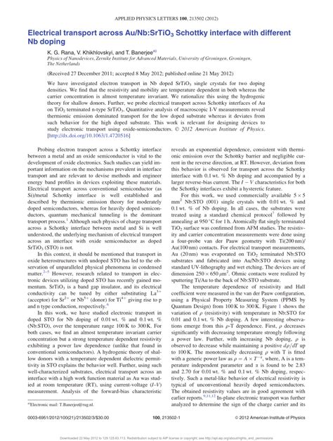 Pdf Electrical Transport Across Au Nb Srtio3 Schottky Interface With Different Nb Doping