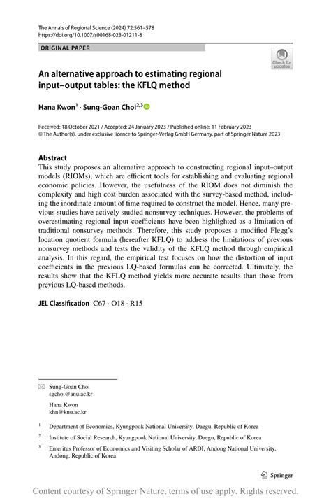 An Alternative Approach To Estimating Regional Inputoutput Tables The
