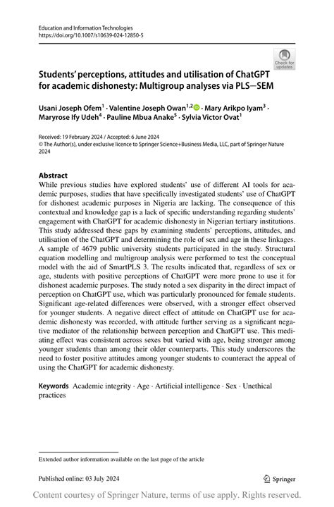 Students’ perceptions, attitudes and utilisation of ChatGPT for academic dishonesty: Multigroup ...