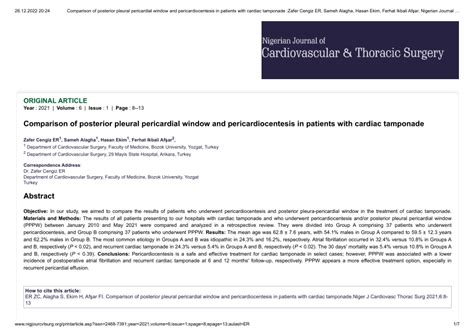 Pdf Comparison Of Posterior Pleural Pericardial Window And Pericardiocentesis In Patients With