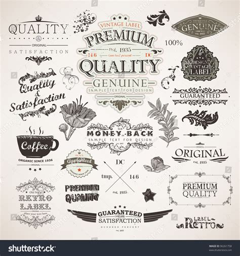 Big Set Calligraphic Design Elements Flowers Stock Vector Royalty Free
