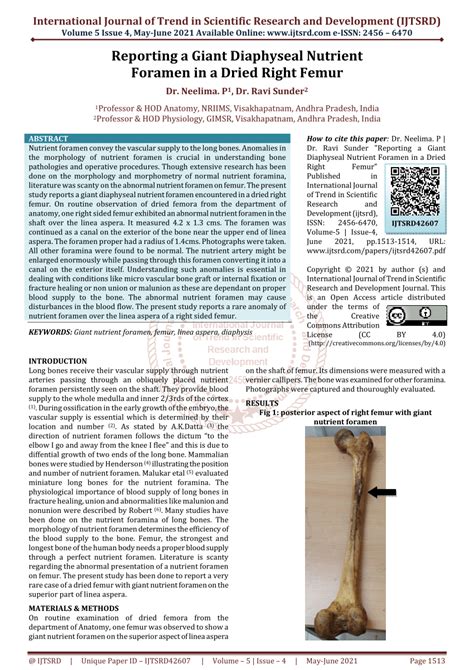 Pdf Reporting A Giant Diaphyseal Nutrient Foramen In A Dried Right Femur