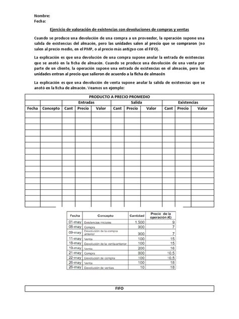 Ejercicio 1 De Valoración De Existencias Pdf Economias