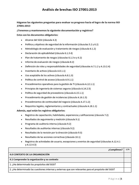 Análisis De Brechas Iso 27001 2013 Pdf Seguridad De Información Contraseña