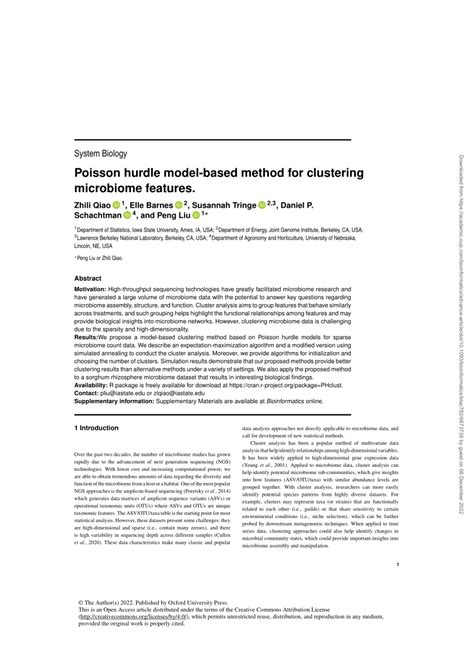 Pdf Poisson Hurdle Model Based Method For Clustering Microbiome Features