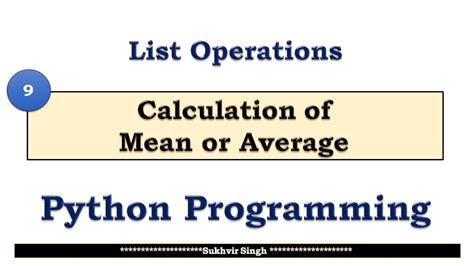 Lists In Python Part 9 Calculation Of Mean Or Average Of The Numbers
