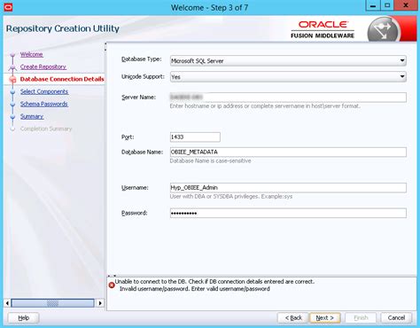 Obiee 12c Rcu Installation Invalid Credentials Error