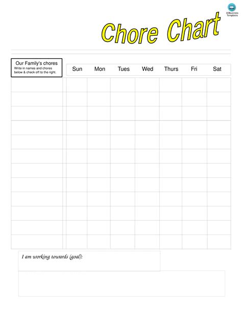 免费 Blank Chore Chart For Kids 样本文件在 allbusinesstemplates