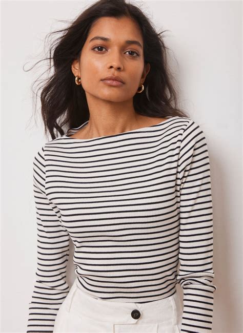 White Striped Wide Neck Top Mint Velvet
