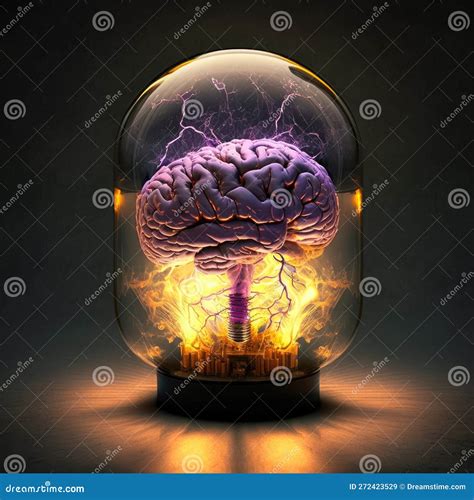 Luminous Brain In Glass Flask Futuristic Illustration Of Ai