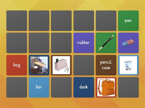 Memory Classroom Objects Matching Pairs