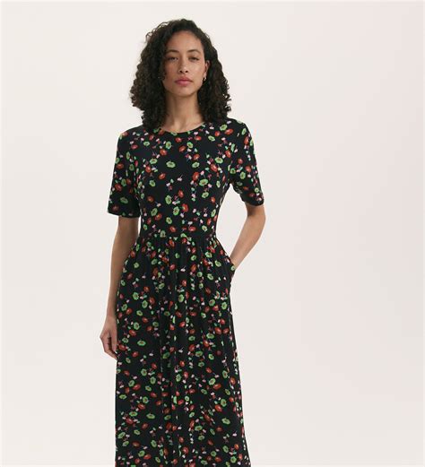Kathryn Black Flower Jersey Midi T Shirt Dress Finery London