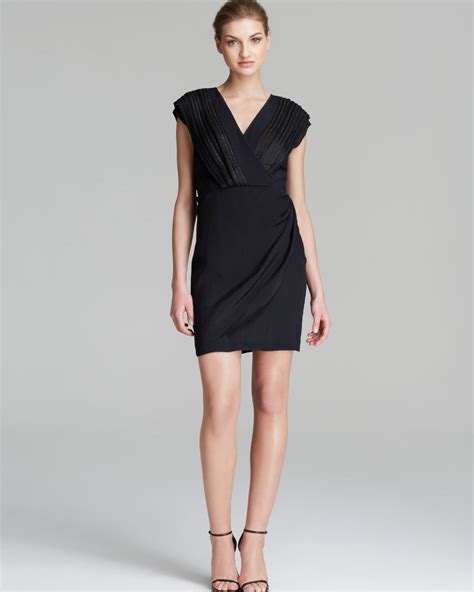 Catherine Malandrino Dress Gina V Neck Faux Wrap In Black Lyst