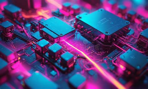 Computer Processor With Pink And Blue Lights Stock Illustration Illustration Of Data Chip