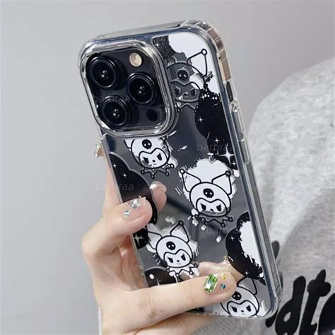 黑白庫洛米iphone15promax手機殼蘋果14小眾1312可愛女生xs鏡面11xr78plus保護殼防摔殼 蝦皮購物