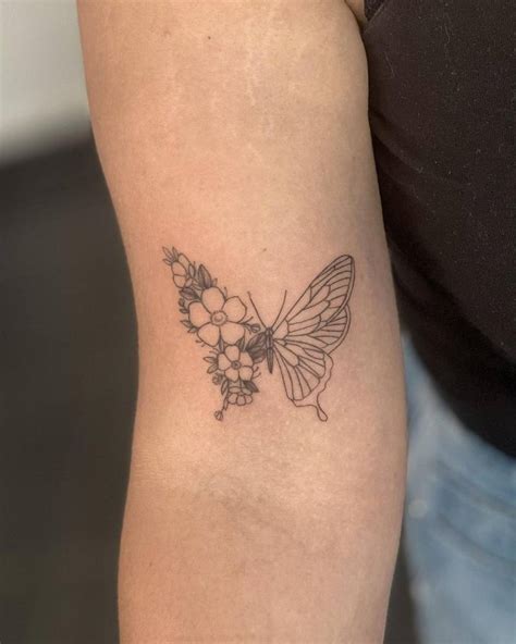 Fine Line Half Butterfly Half Flower Tattoo On The