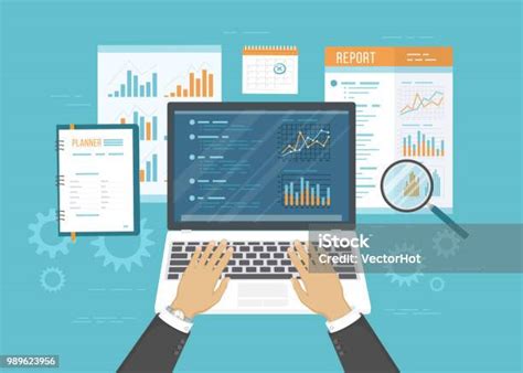 會計分析審計財務報告的概念審核稅務流程業務背景手用手提電腦 檔 圖形 圖表 計畫 日曆 放大鏡 報告向量圖形及更多品質管理圖片 Istock