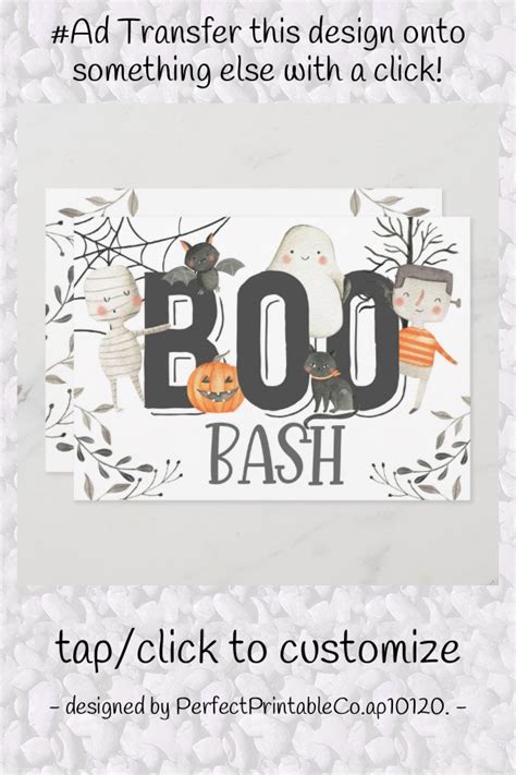 A Halloween Card With The Words Boo Bash On It And An Image Of Ghostes