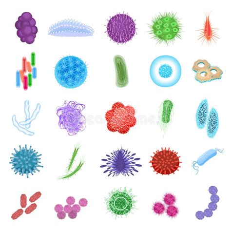 Bacteria Icons Set Cartoon Vector Germ Cell Stock Vector