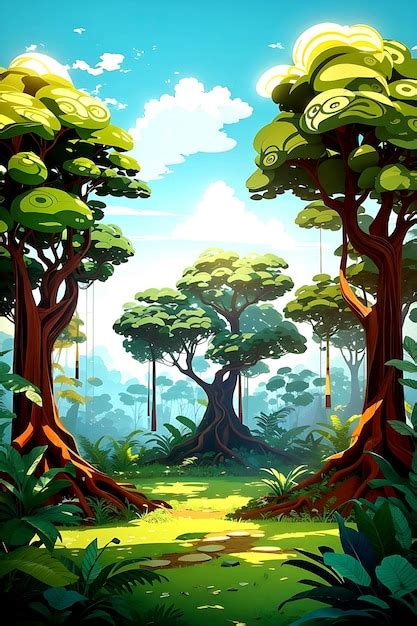 Premium Ai Image Cartoon Magnificent Trees In The Jungle Generative