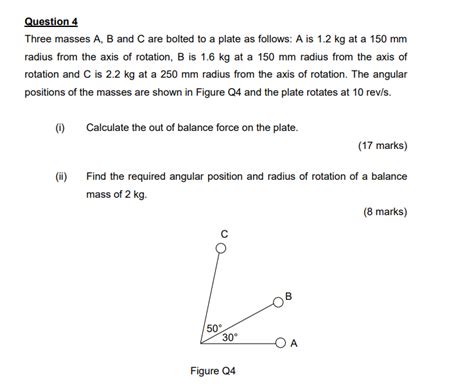Solved Question Three Masses A B And C Are Bolted To A Chegg