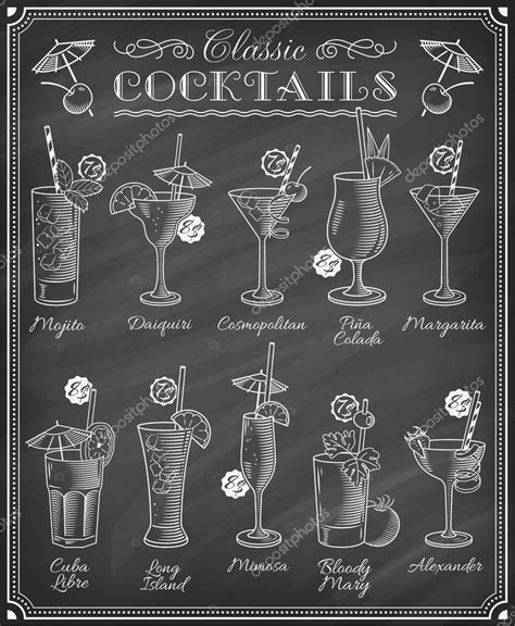 Famous Cocktails Illustrations Blackboard Menu Stock Vector Image By