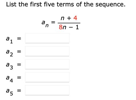solved list the first five terms of the