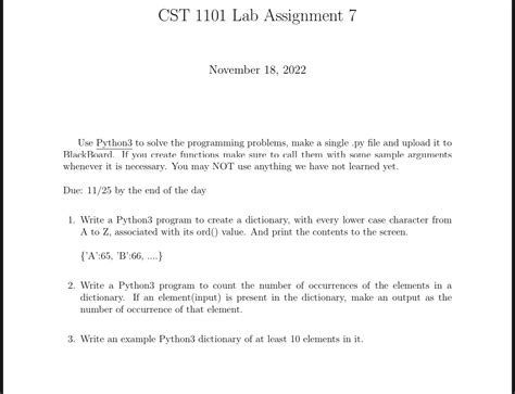 Solved Cst 1101 Lab Assignment 7 November 18 2022 Use Python3 To