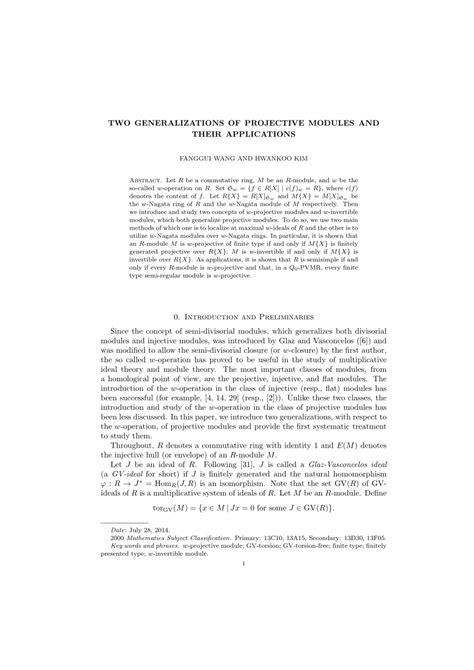 PDF Two Generalizations Of Projective Modules And Their Applications
