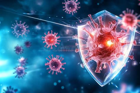 Red Shield Protecting From Virus Attack Immune System Fighting Against
