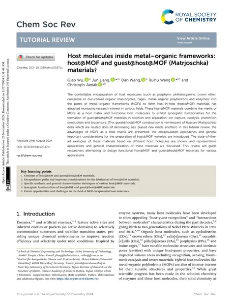 Pdf Host Molecules Inside Metal Organic Frameworks Hostmof And