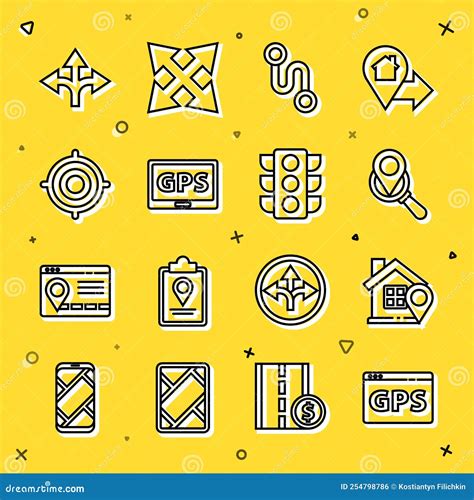 Set Line Gps Device With Map Location House Search Location Route Target Sport Road Traffic