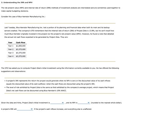 Solved Understanding The IRR And NPV The Net Present Chegg Com