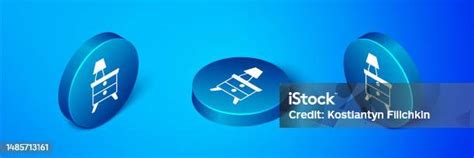 파란색 배경에 분리된 램프 아이콘이 있는 아이소메트릭 가구 스탠드 파란색 원 버튼입니다 벡터 3차원 형태에 대한 스톡 벡터 아트 및 기타 이미지 Istock