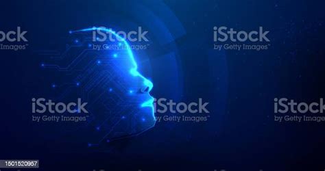 인공지능 Ai 디지털 두뇌 처리를 가진 인간의 머리 미래 지향적인 사이버 기술 회로 기판 배경 머리에 대한 스톡 벡터 아트 및