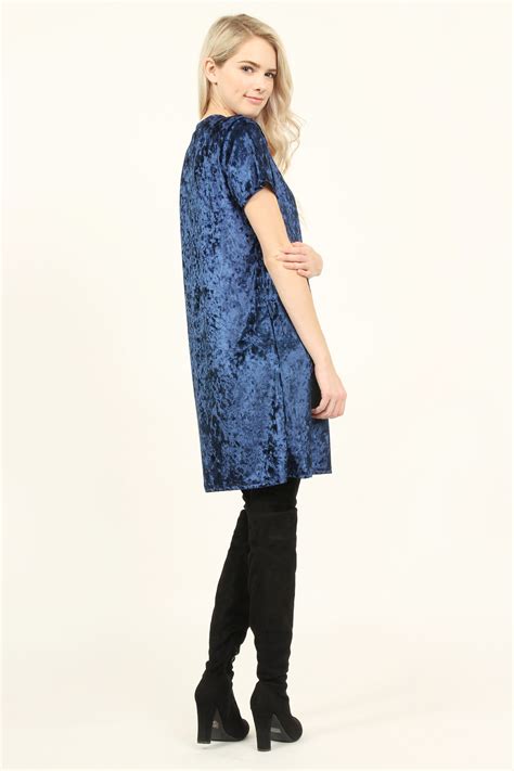 Short Sleeve Crushed Velvet Tunic Dress Riah Fashion