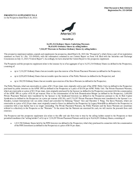 fillable online mariadb plc form s 1 received edgar online fax