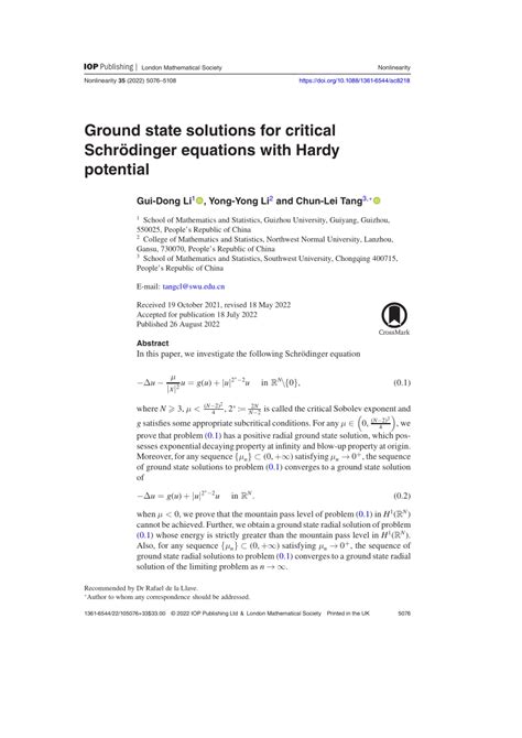 Ground State Solutions For Critical Schrödinger Equations With Hardy Potential Request Pdf