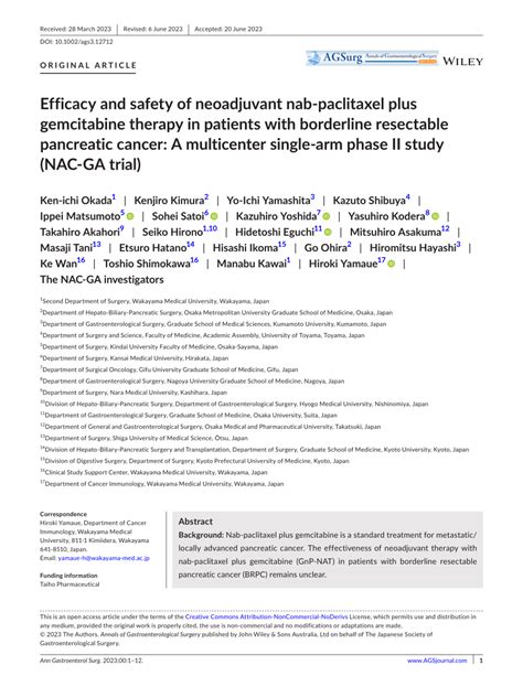Pdf Efficacy And Safety Of Neoadjuvant Nab‐paclitaxel Plus Gemcitabine Therapy In Patients