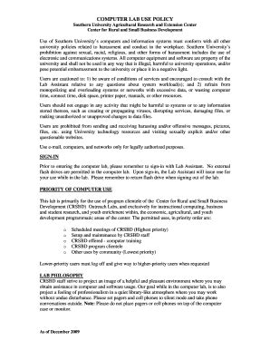 Fillable Online COMPUTER LAB USE POLICY Southern University Ag Center Fax Email Print PdfFiller