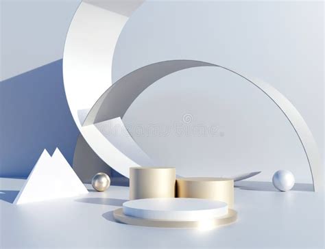 3d White Podium With Abstract Art Objects Stand To Show Products