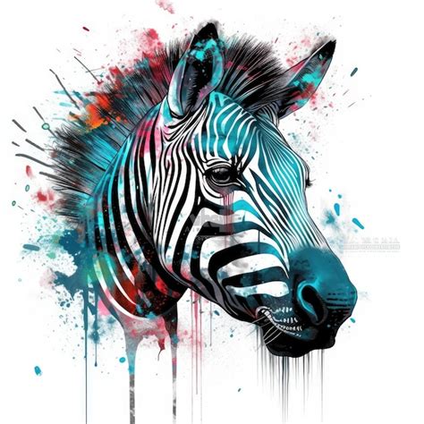 Premium Ai Image Colorful Zebra Head In Dark Bronze And Azure