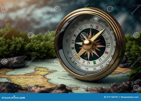 Magnetic Compass And Location Marking With A Pin On Routes On World Map Travel Concept Ai