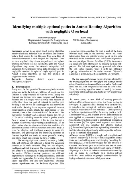 Pdf Identifying Multiple Optimal Paths In Antnet Routing Algorithm With Negligible Overhead